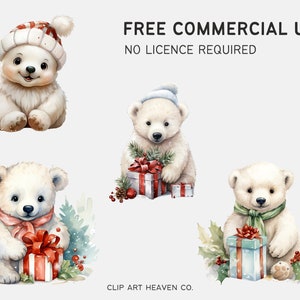 Christmas Polar Bear Winter | 10 PNG | Cute Polar Bear Clipart ...