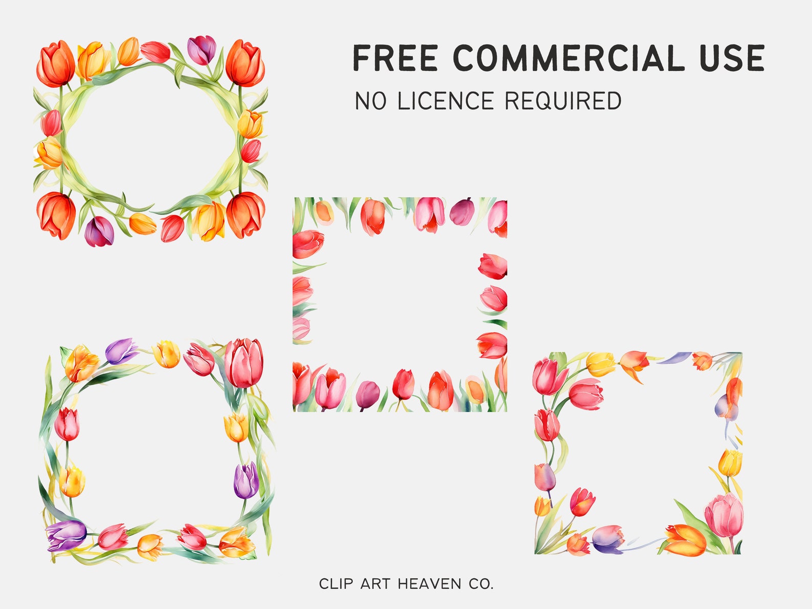 Watercolor Tulip Borders Clipart: Spring Floral PNG (digital Download ...