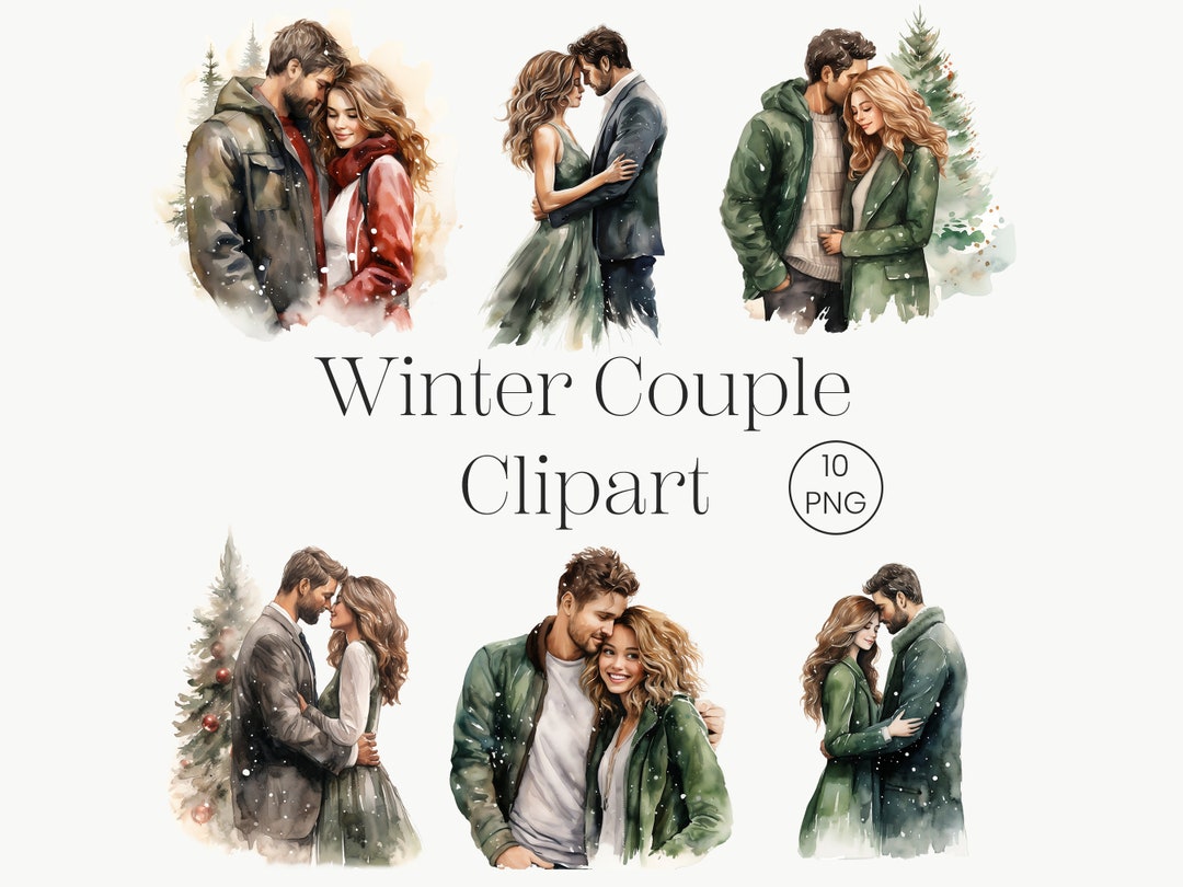 Winter Loving Couple Watercolor | 10 Transparent PNG | Christmas Couple ...