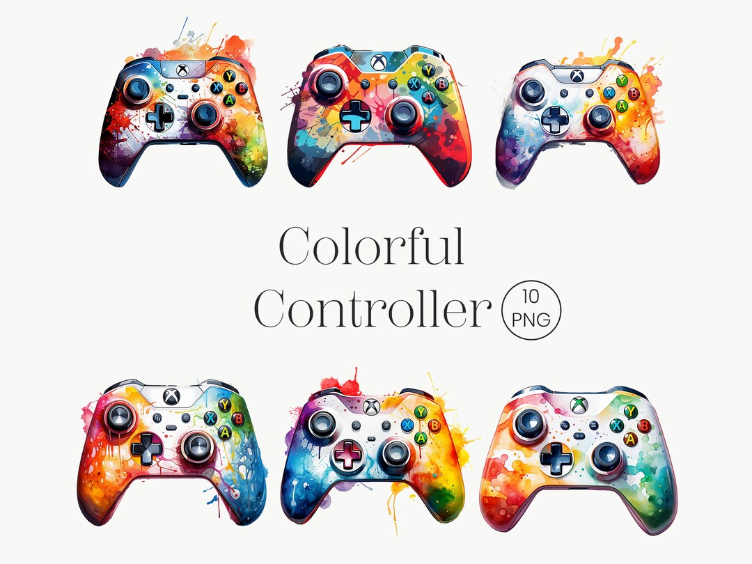Watercolor Game Controller Clipart: 10 Colorful PNG Graphics (digital ...