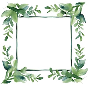 Watercolor Green Plant Frames | 10 JPG | Wedding Frame Greenery Digital ...