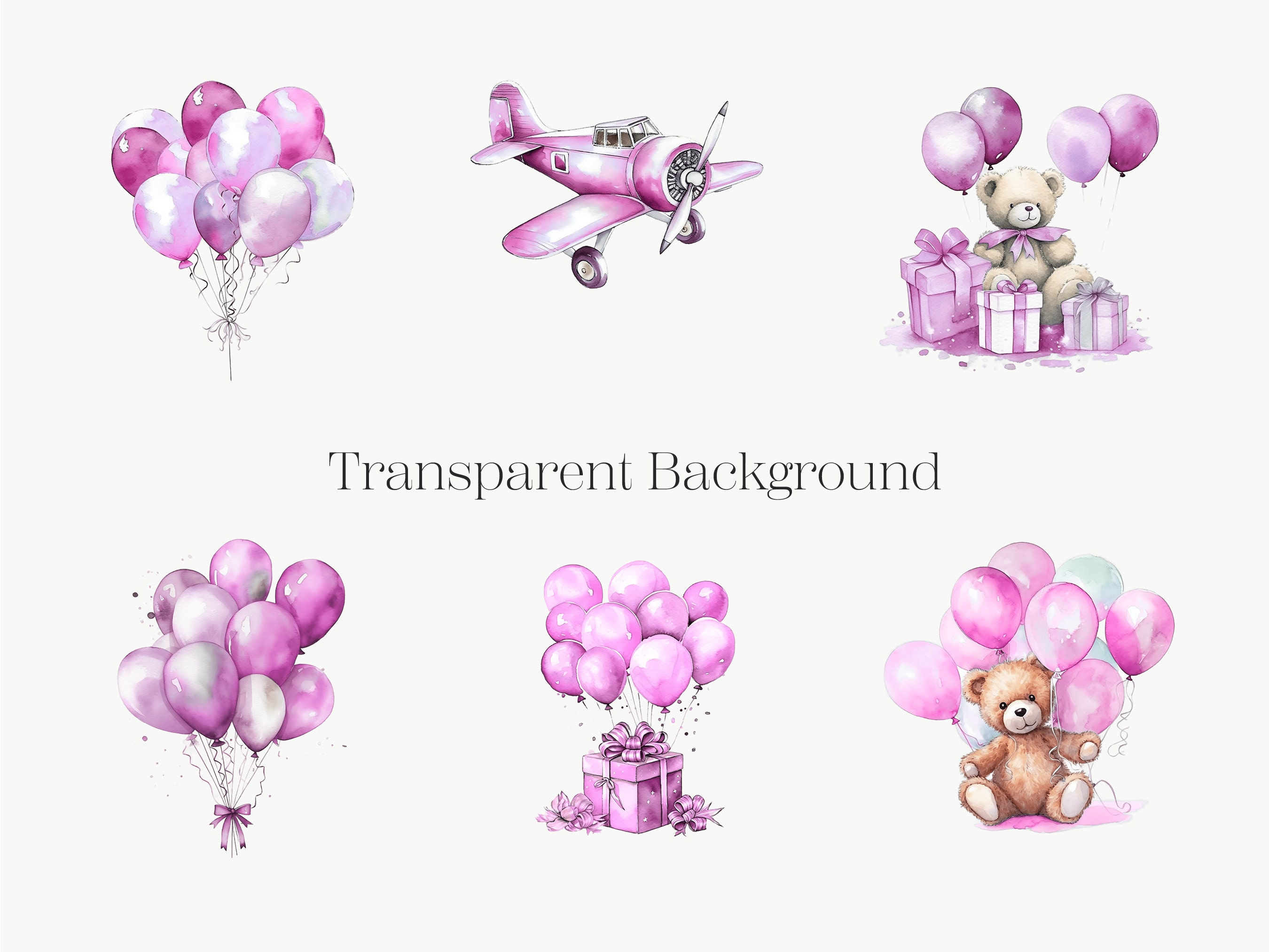 Watercolor Birthday Teddy Bear Clipart Collection Baby Pink - Etsy