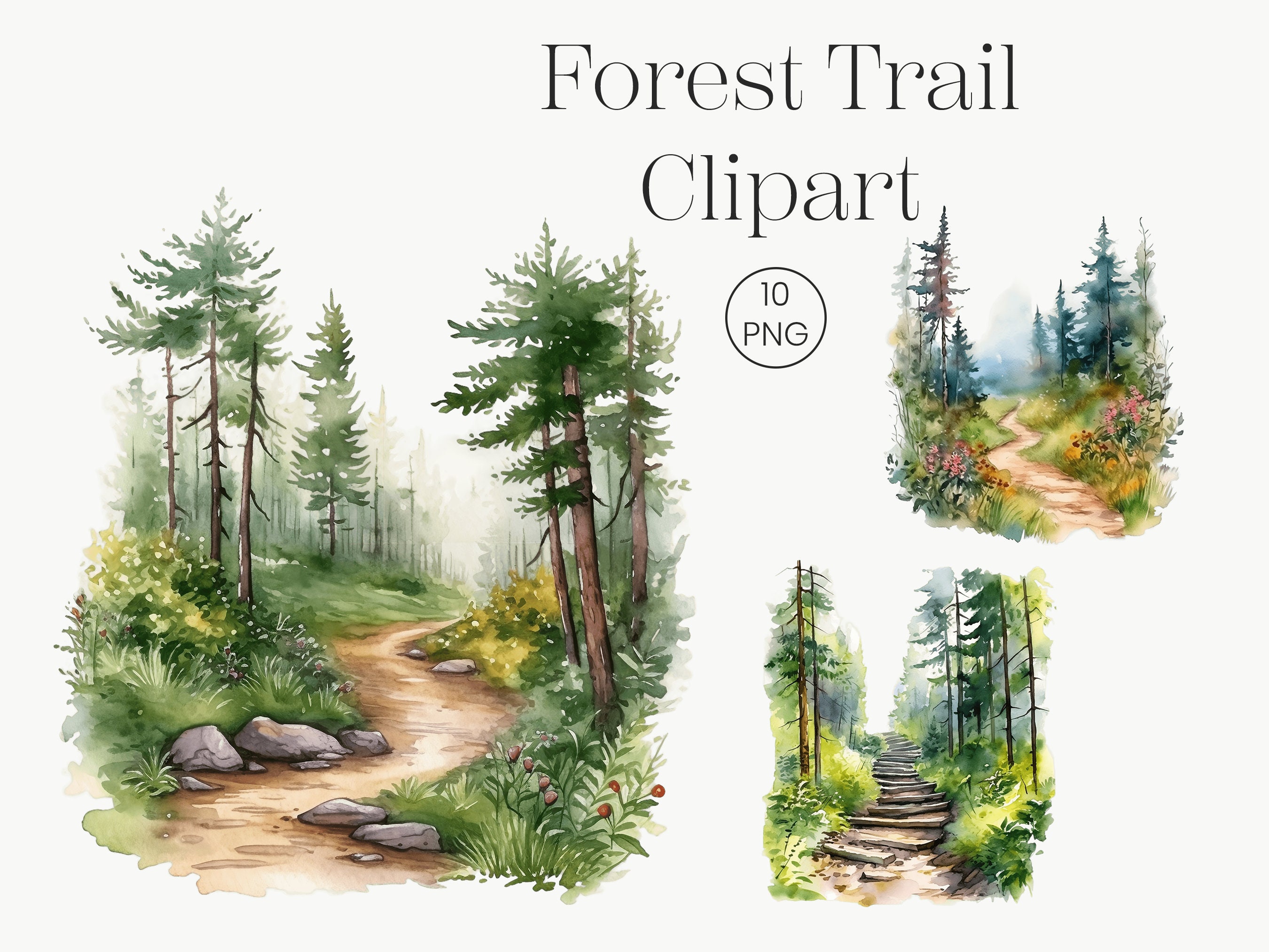 Forest Trail 10 Watercolor Clipart High Quality Transparent - Etsy