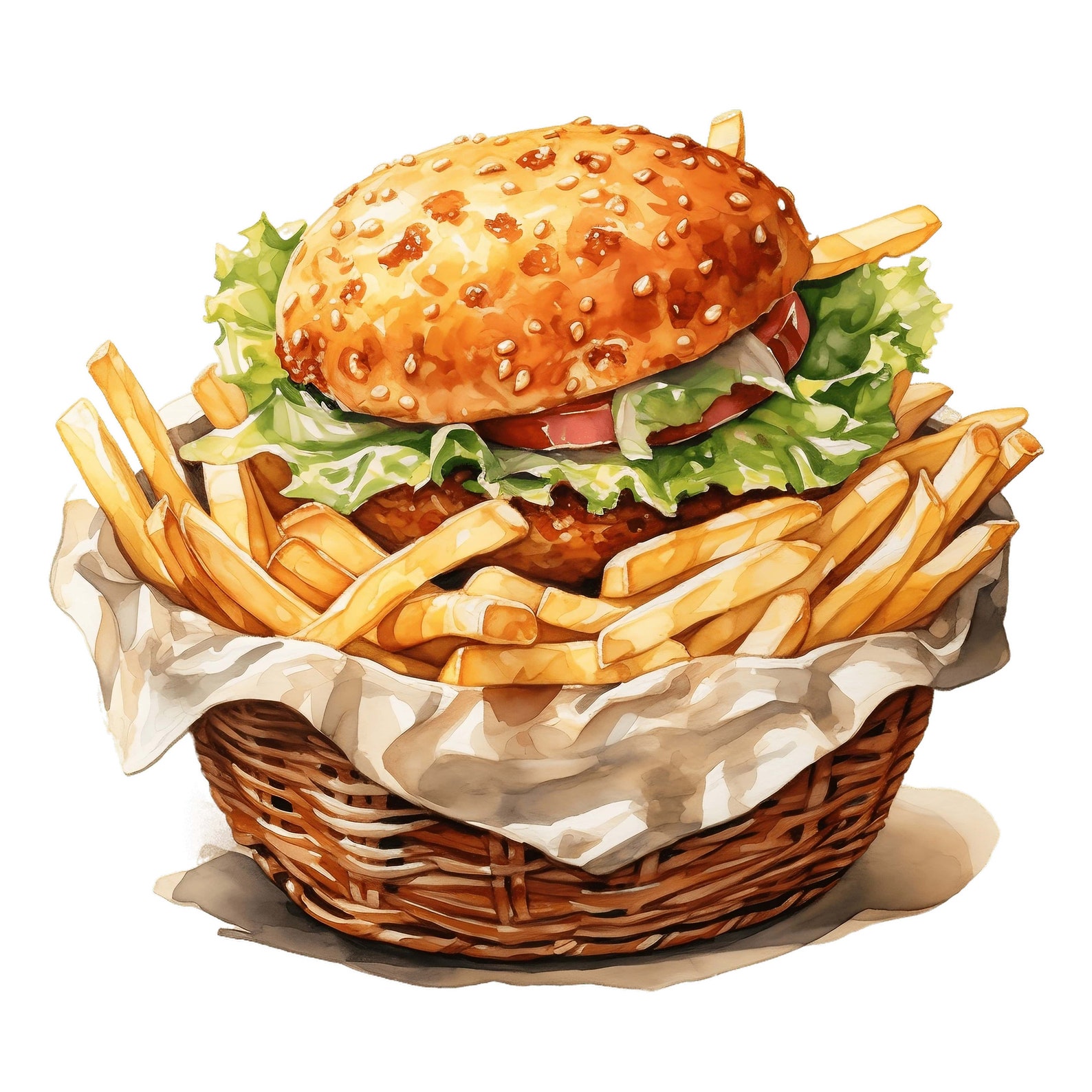 Watercolor Burger Clipart: Fast Food Digital PNG (10 JPG) - Etsy