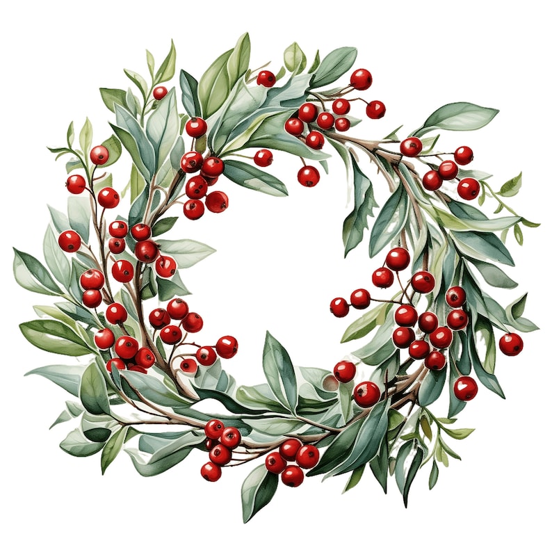 Christmas Wreath Clip Art 10 JPG Greenery Wreath JPG - Etsy