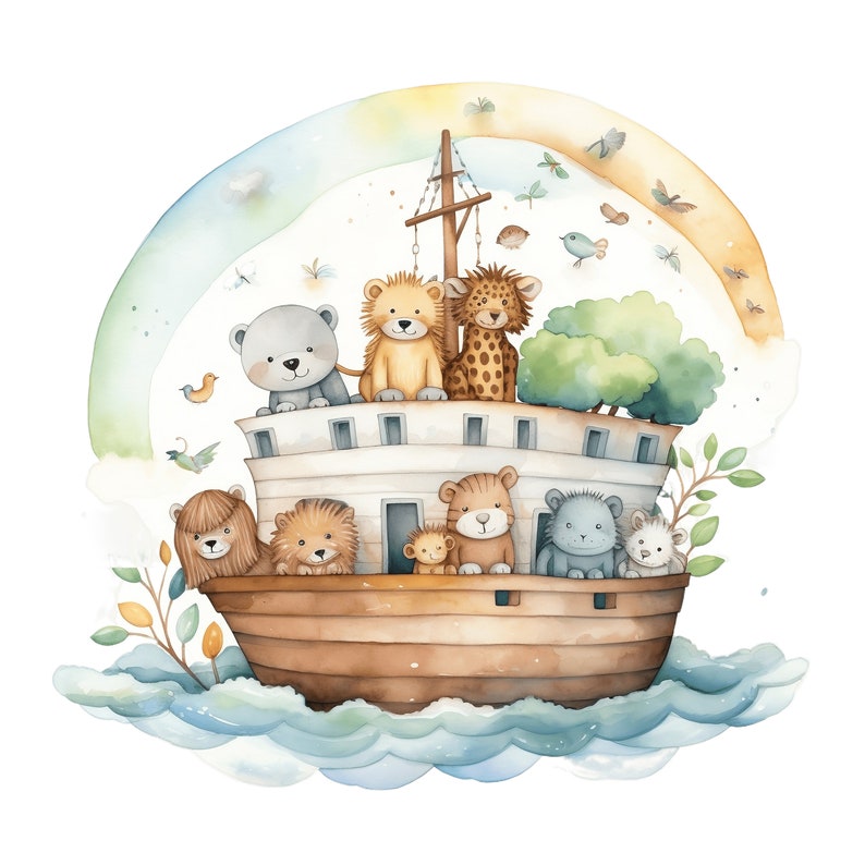 Watercolor Noah's Ark Watercolor Clipart, 10 JPG Noah's Ark Clipart ...