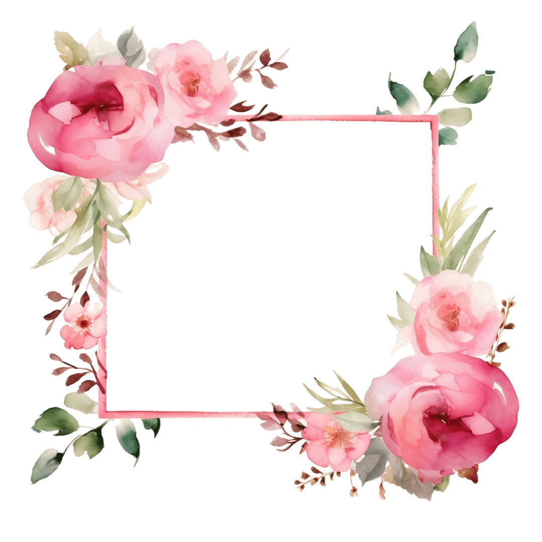 Watercolor Floral Frames: Pink Flower Clipart (digital JPG) - Etsy
