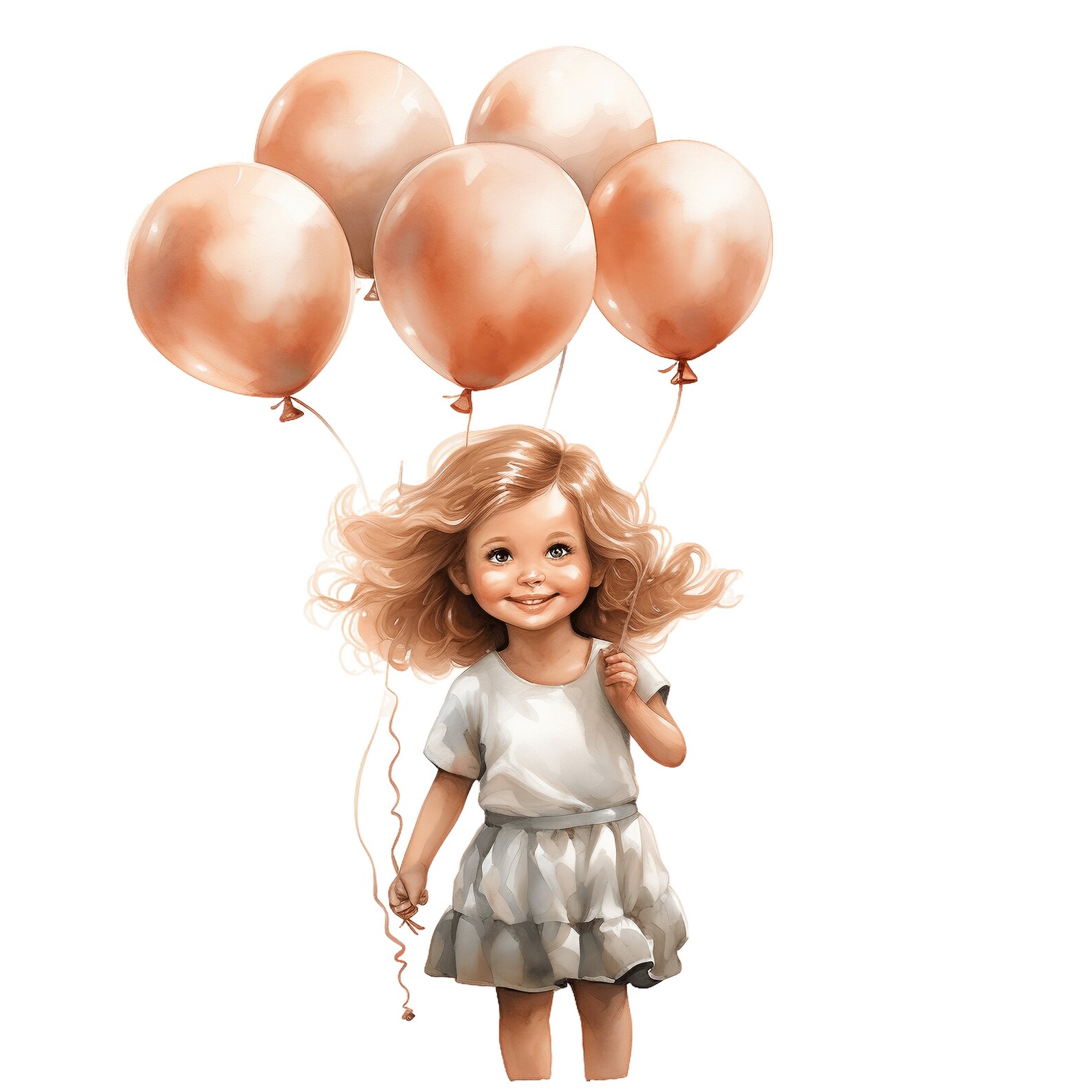 Cute Little Girl Balloons Clipart Bundle 10 JPG Young Girl Clipart ...