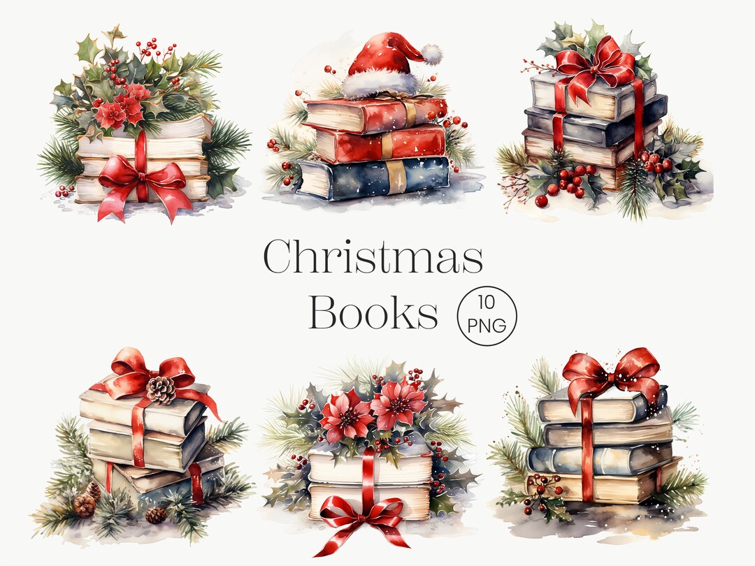 Watercolor Christmas Books Clipart 10 PNG Winter Xmas Clip Art, Stack ...