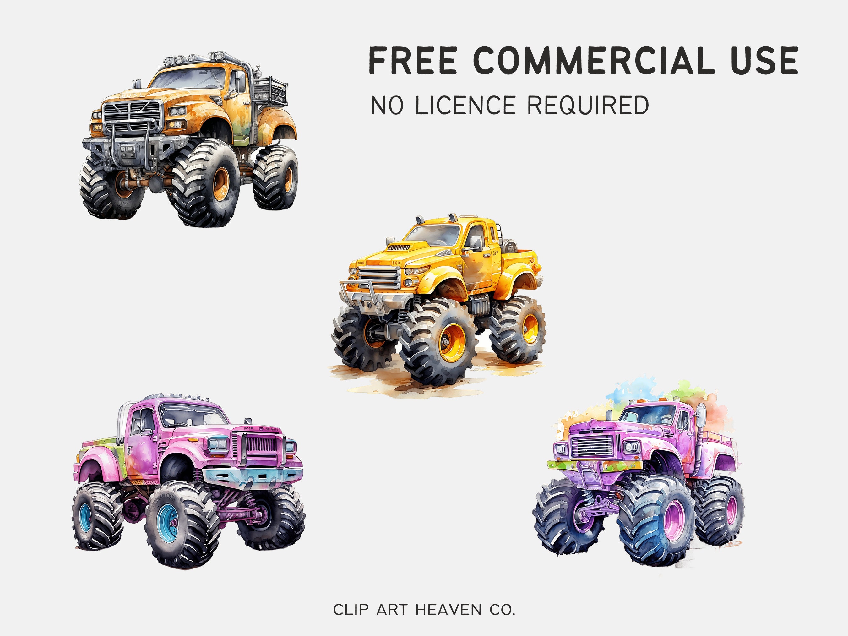 Monster Trucks Bundle 10 PNG Monster Truck PNG Watercolor Monster Truck ...