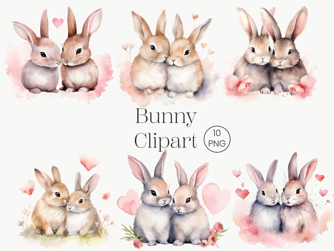 Bunny Love Clipart 10 PNG Watercolor Rabbit Clipart Printable ...