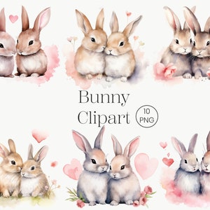 Bunny Love Clipart 10 PNG Watercolor Rabbit Clipart Printable ...