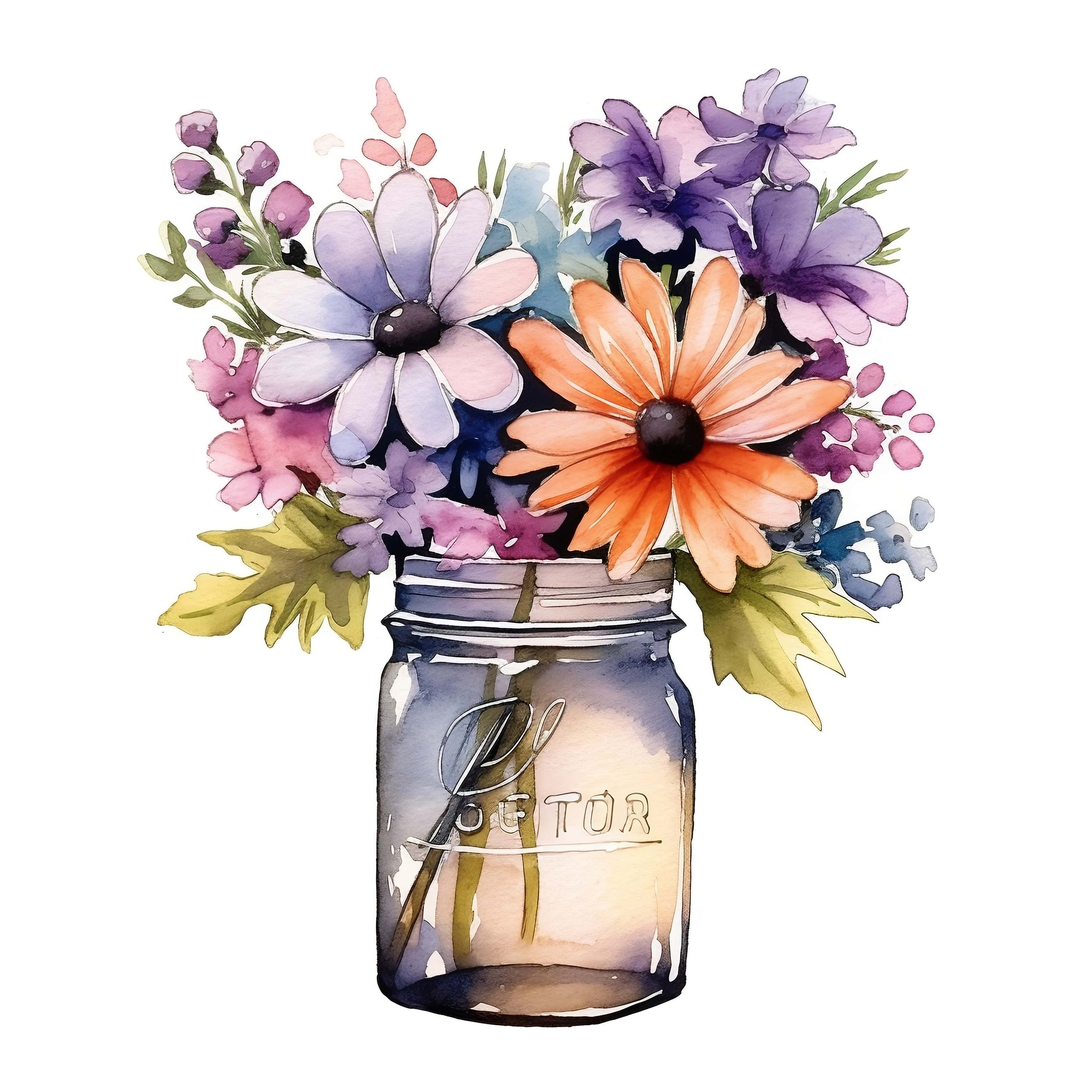 10 Bunte Blumen im Glas Aquarell Clipart JPG-Dateien Clip - Etsy.de