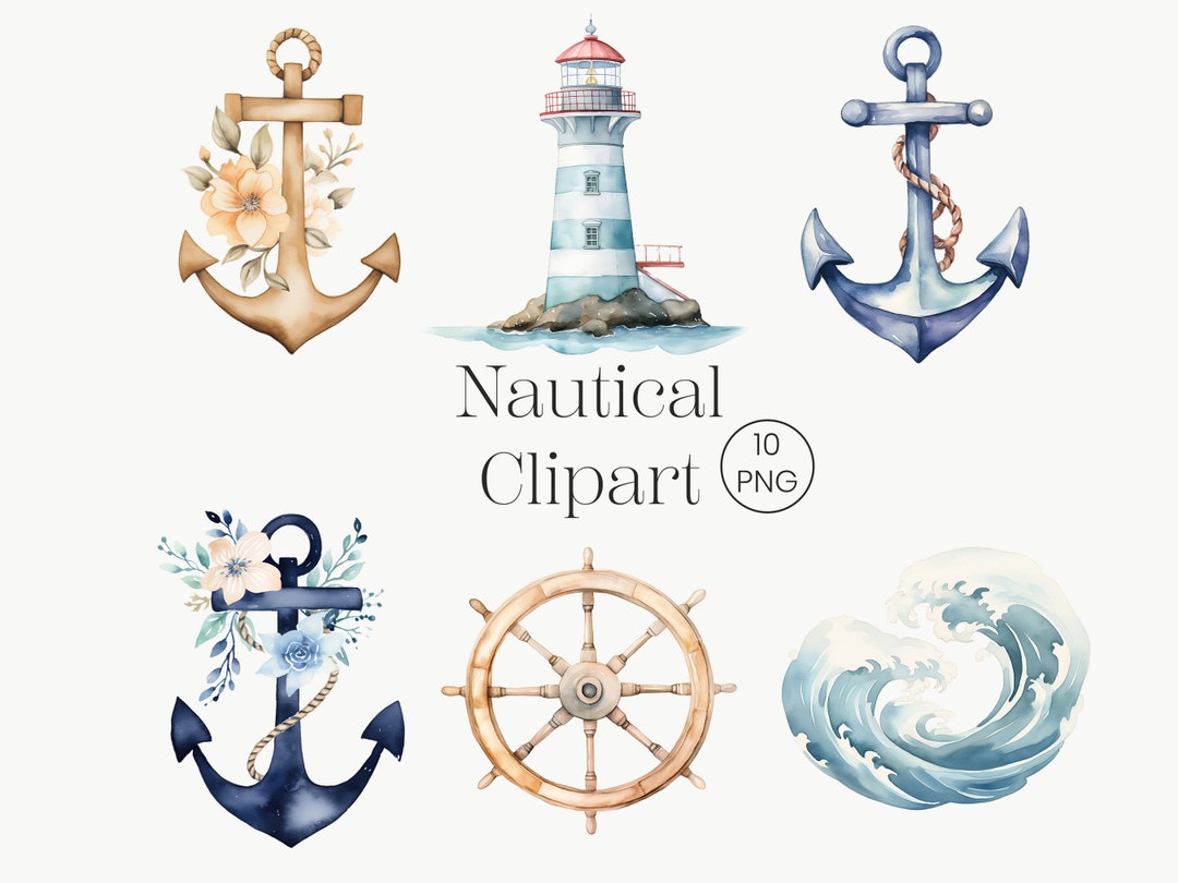 Nautical Clipart | 10 PNG | Watercolor Boho Clipart Sea Clipart Anchor ...