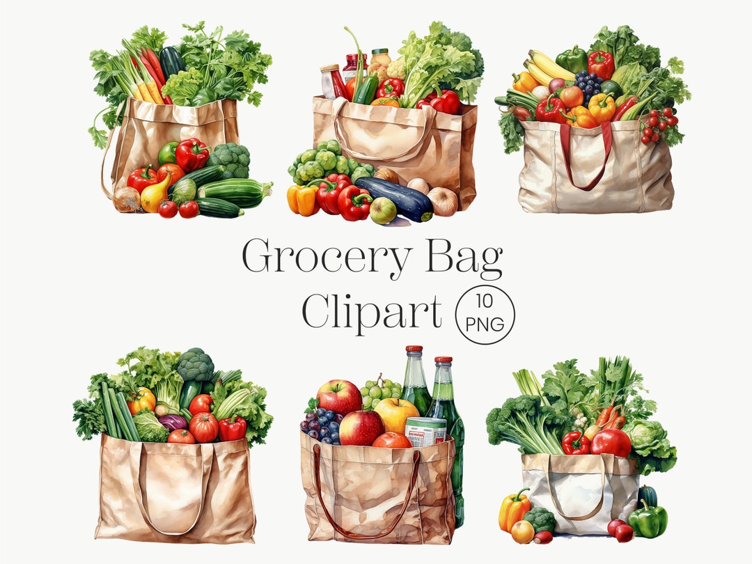 Watercolor Grocery Bag Clipart 10 PNG French Food, Vegetables ...