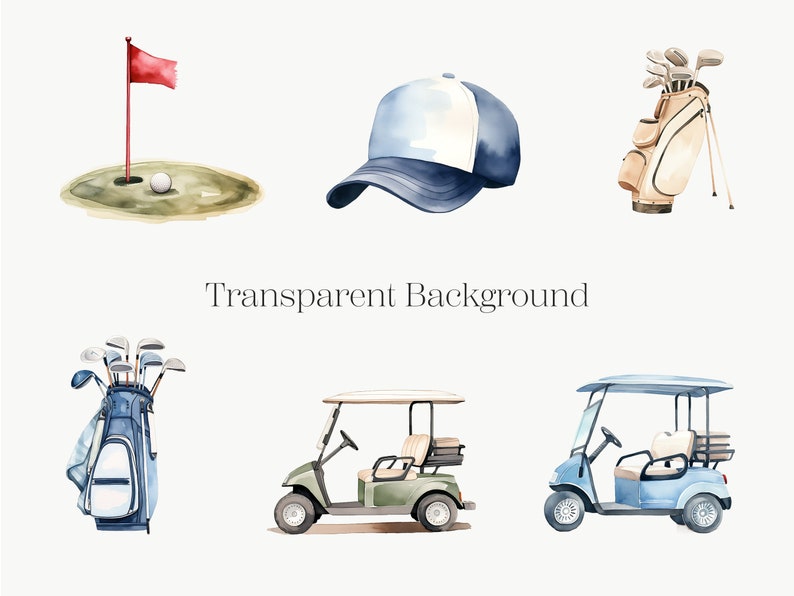Watercolor Golf Clipart | 10 PNG | Golf Club Watercolor Golfer Graphics ...