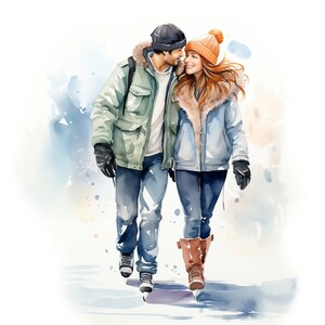 Winter Couple Clipart | 10 JPG | Ice Skating Couple Lovers in Winter ...