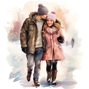 Winter Couple Clipart | 10 JPG | Ice Skating Couple Lovers in Winter ...