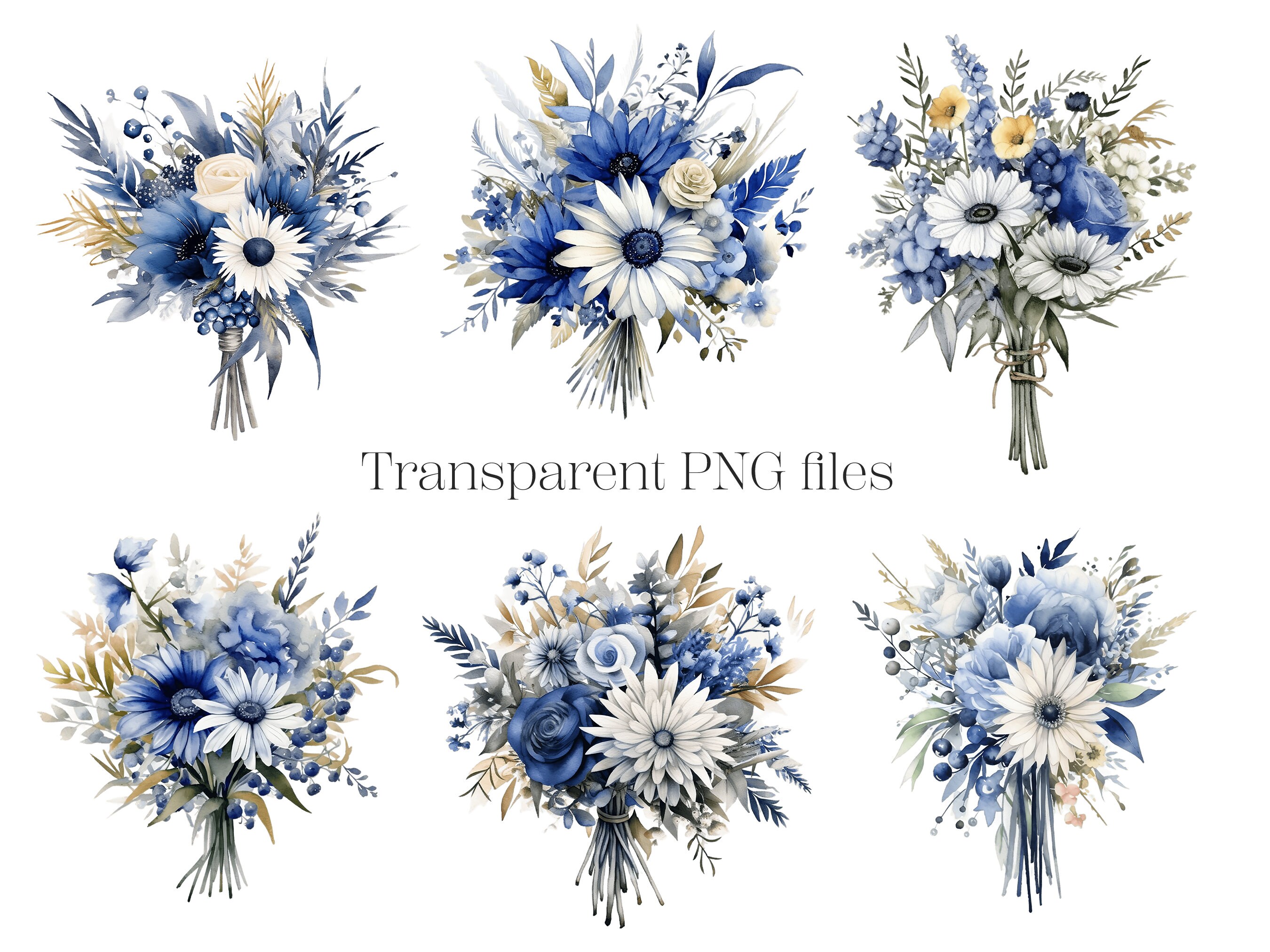 Blue Wedding Bohemian Wild Flowers | Bridal Bouquet Flowers Clipart - Etsy