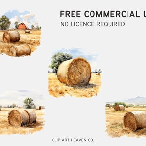 Bale of Hay Clipart Bundle | 10 PNG | Watercolor Farm Landscape ...
