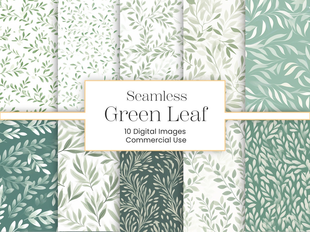 Sage Green Leaf Pattern: Botanical Seamless Backgrounds (10 JPG Digital ...