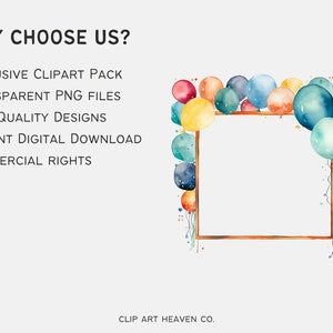 Watercolor Birthday Party Borders and Frames 10 PNG Clipart Bundle ...