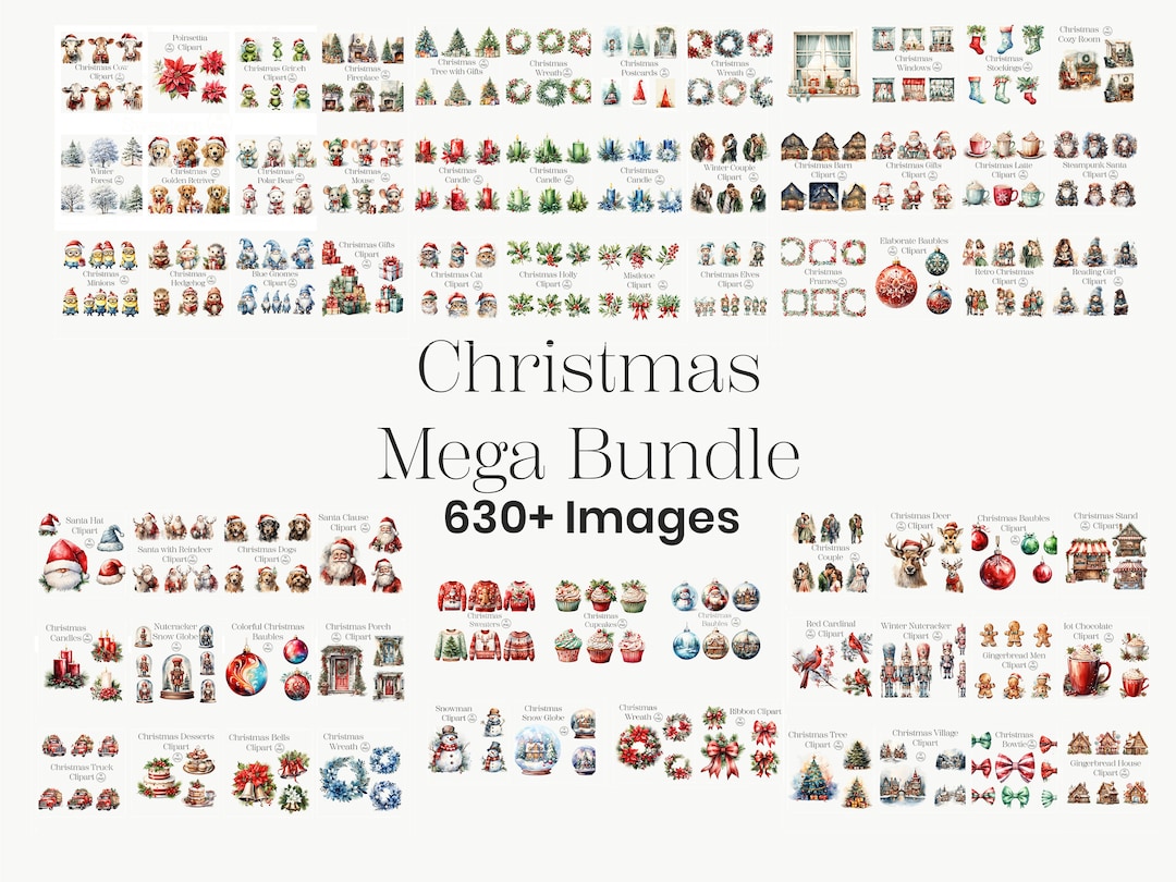 Christmas Watercolor Clipart Bundle PNG Festive Forest Images, Holiday ...