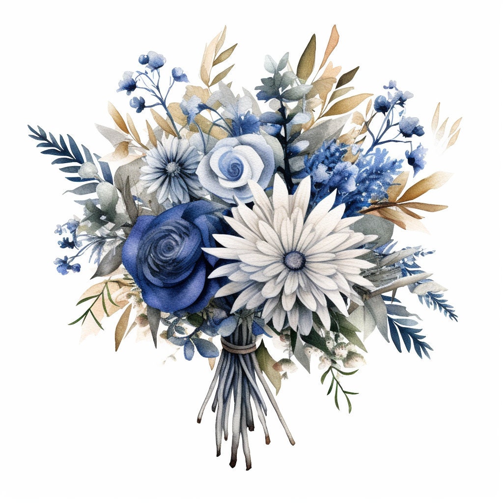 Blue Wedding Bohemian Wild Flowers | Bridal Bouquet Flowers Clipart - Etsy