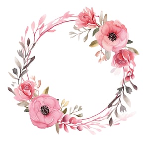 Watercolor Floral Frames: Pink Flower Clipart (digital JPG) - Etsy