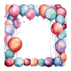 Watercolor Birthday Party Borders and Frames 10 JPG Balloons Clipart ...