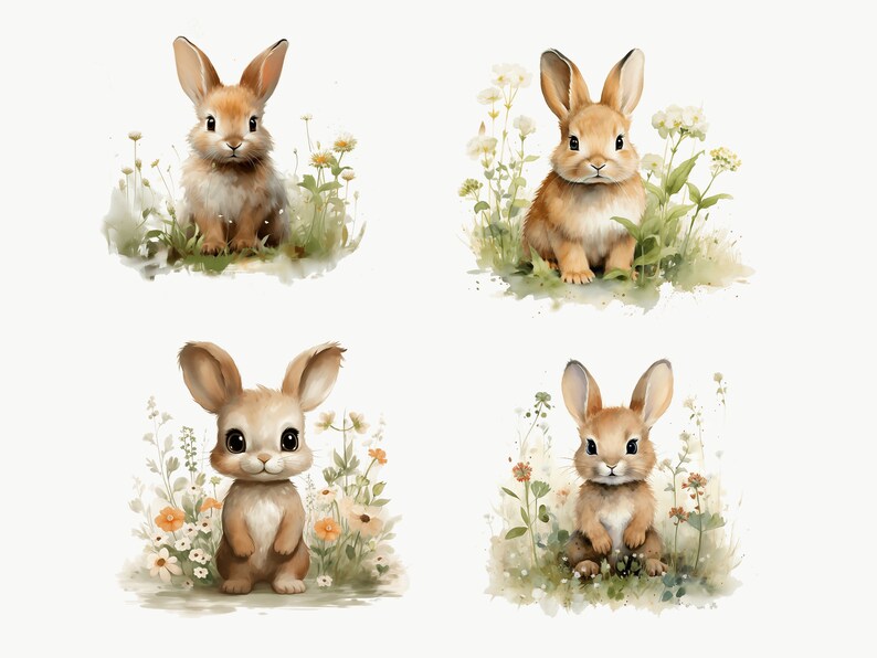 Cute Rabbits Clipart 10 High Quality PNG Bunny Clipart - Etsy