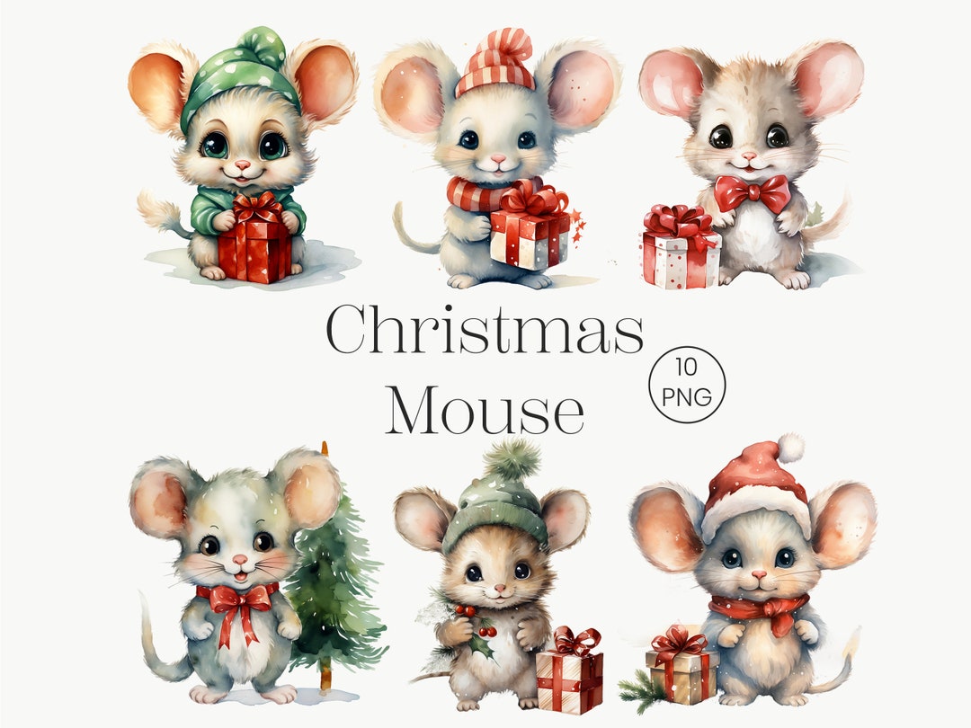 Christmas Mouse Clipart 10 High Quality PNG, Merry Christmas Digital ...