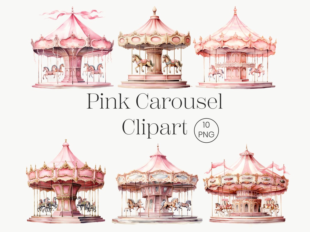 Carousel Watercolor Clipart | 10 Transparent PNG | Nursery Art Pink ...