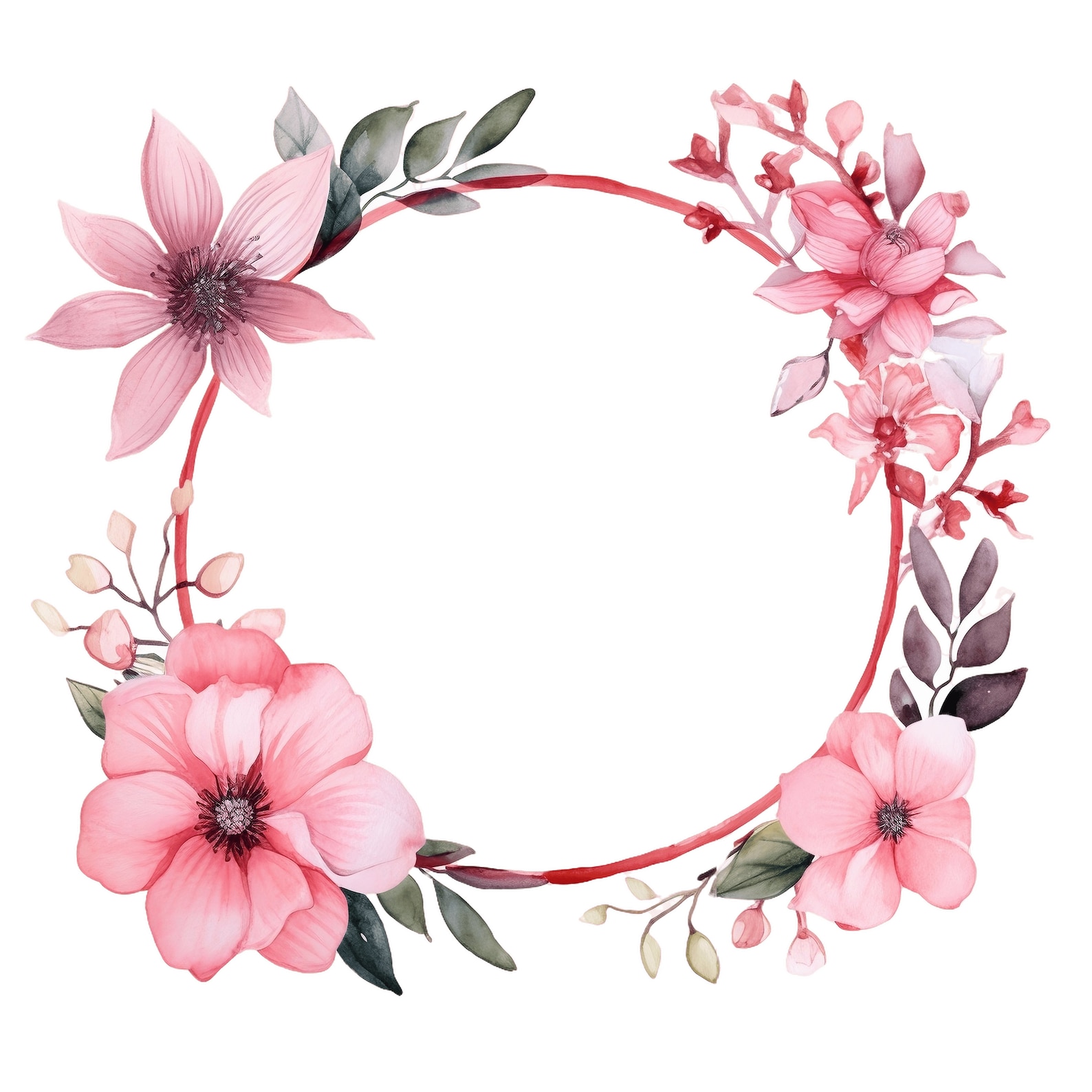Watercolor Floral Frames: Pink Flower Clipart (digital JPG) - Etsy