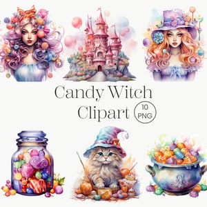 Watercolor Candy Witch Clipart 10 PNG Fantasy Clipart Printable Light ...