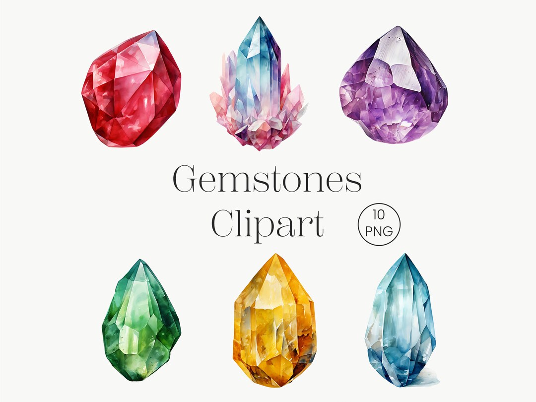 Gemstone Clipart Bundle | 10 Transparent PNG | Crystals Clip Art Gems ...
