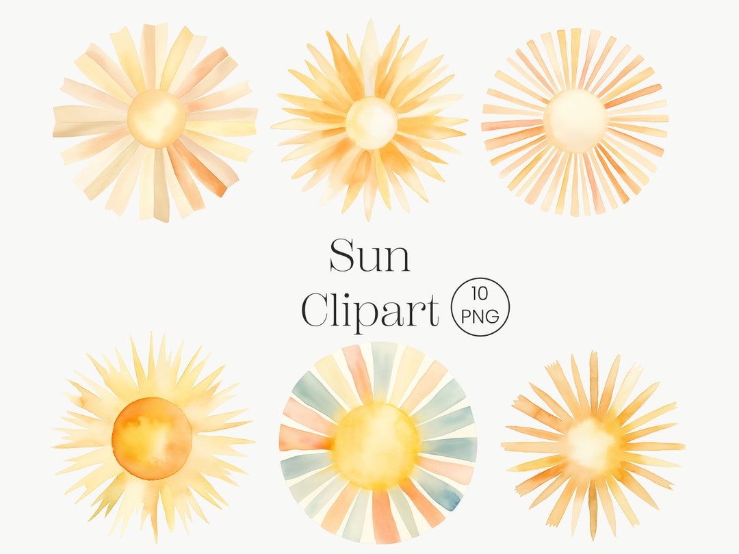 Sun Clipart 10 PNG Watercolor Sun Clipart, Sunburst Clipart, Weather ...