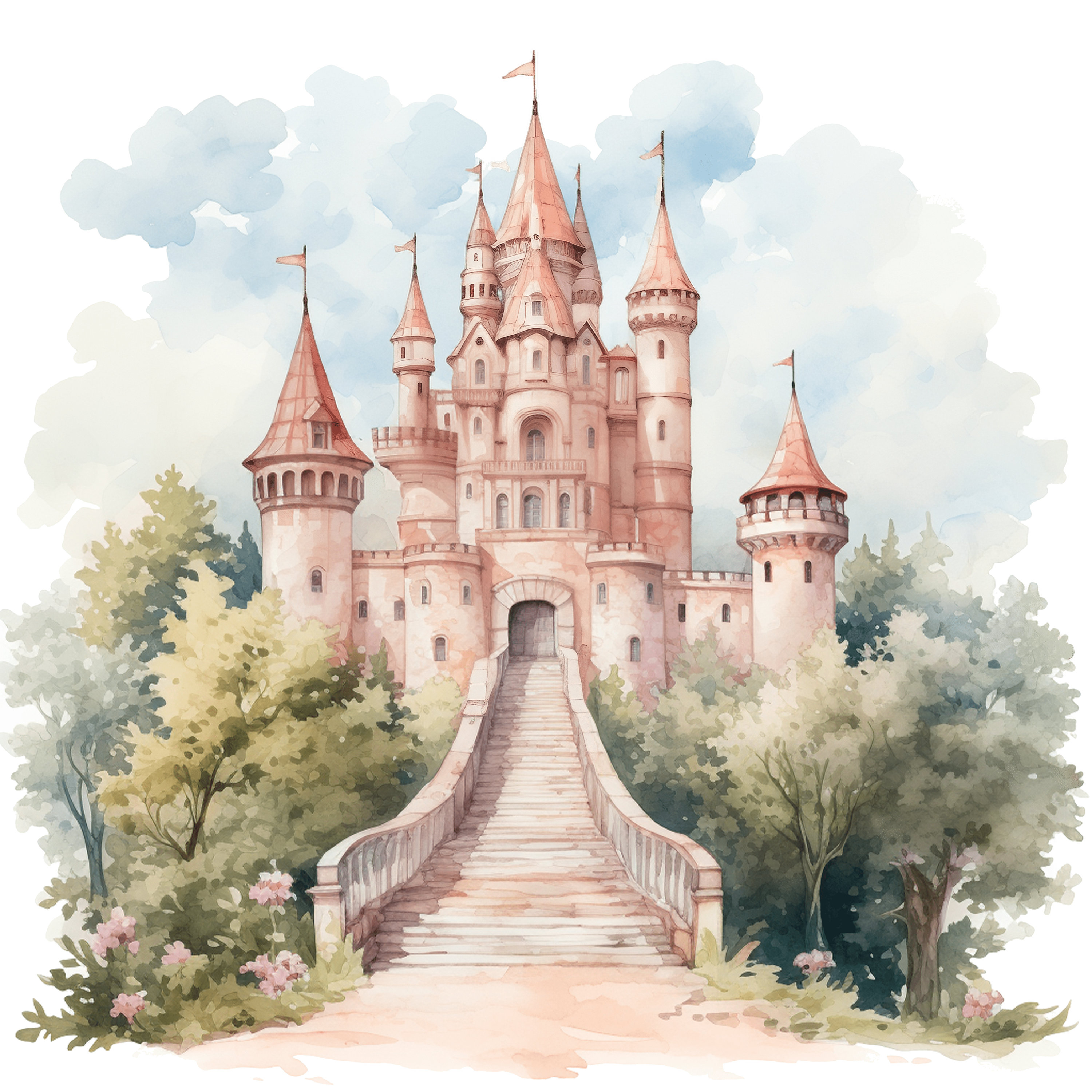 Watercolor Fantasy Castle 10 Jpgs Romantic Castle Fantasy - Etsy