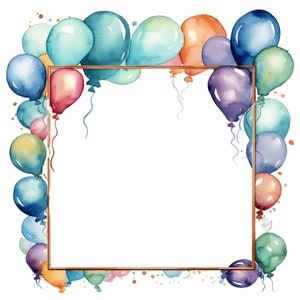Watercolor Birthday Party Borders and Frames 10 JPG Balloons Clipart ...