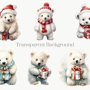 Christmas Polar Bear Winter | 10 PNG | Cute Polar Bear Clipart ...