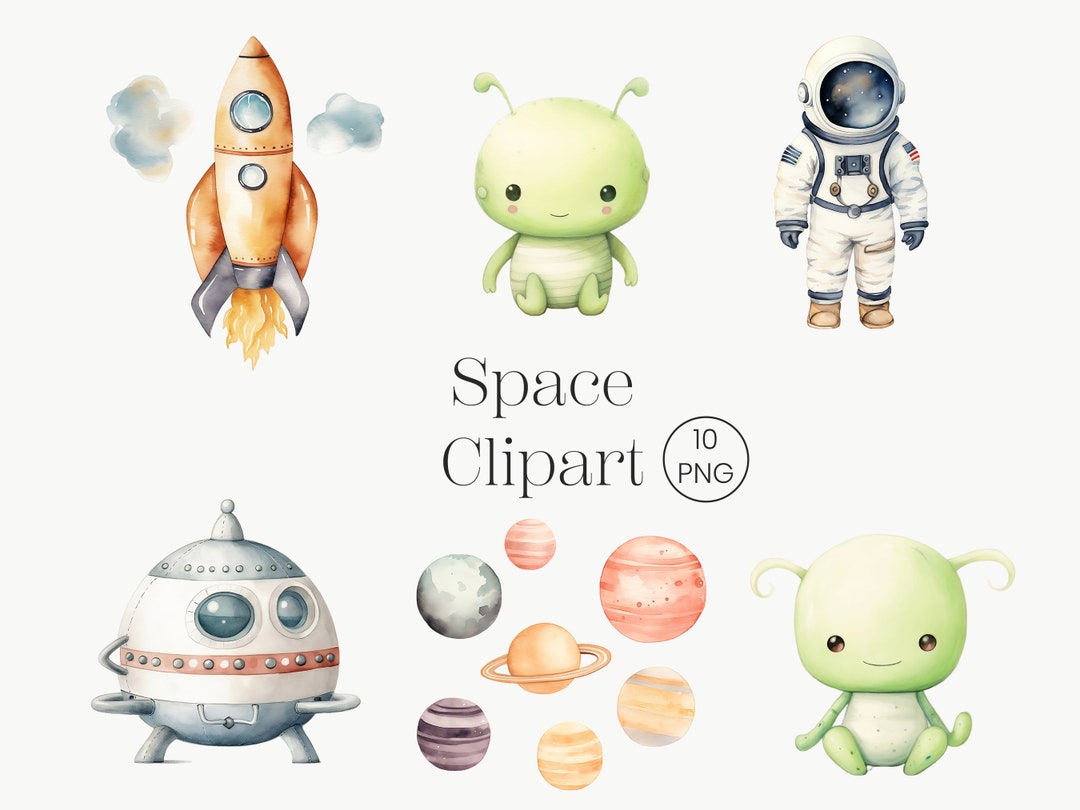 Watercolor Space Clipart Bundle | 10 PNG | Space Astronaut Alien Rocket ...