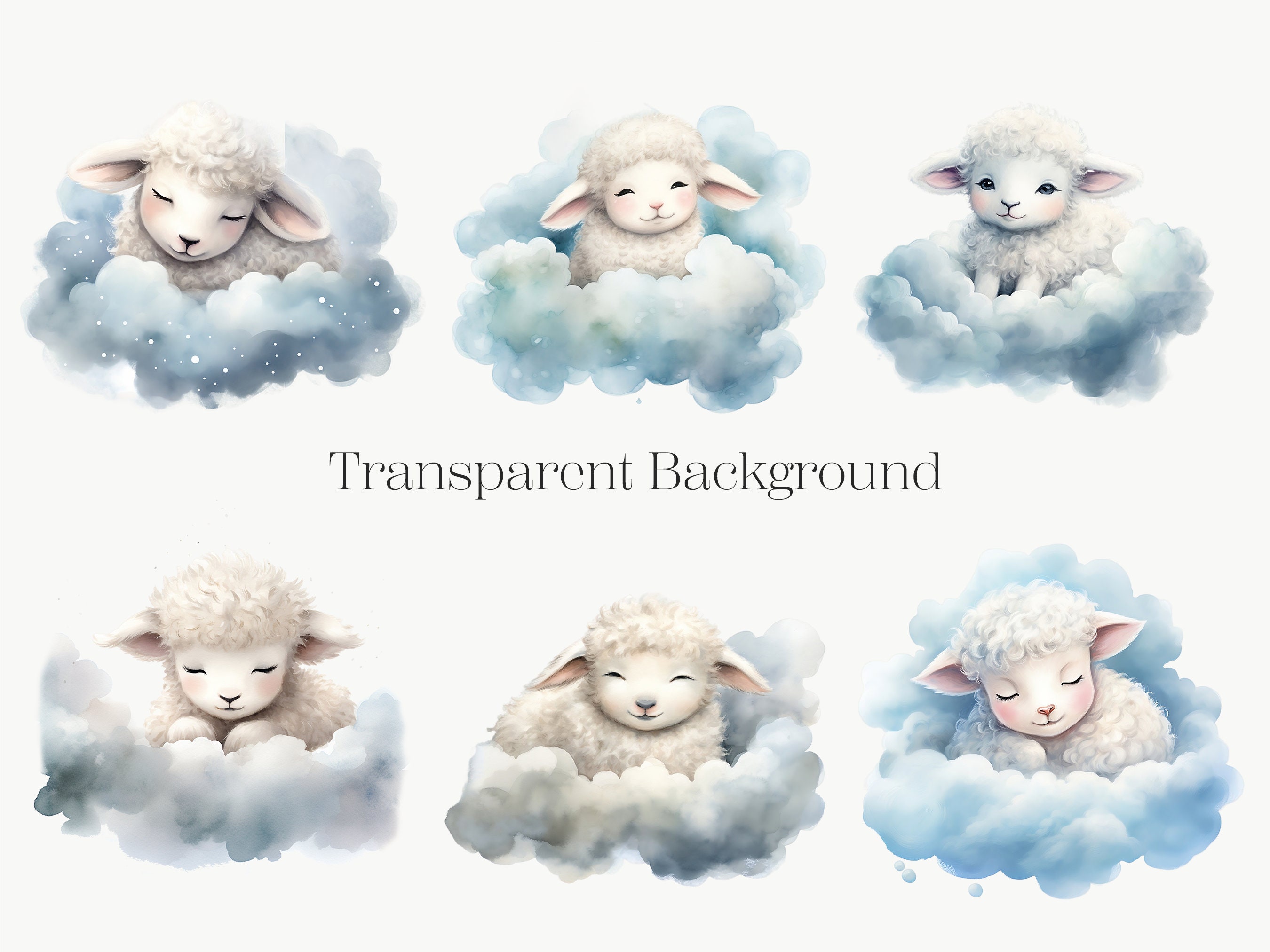 Watercolor Sheep Clipart | 10 PNG | Sleeping Baby Sheep Clipart Kids ...