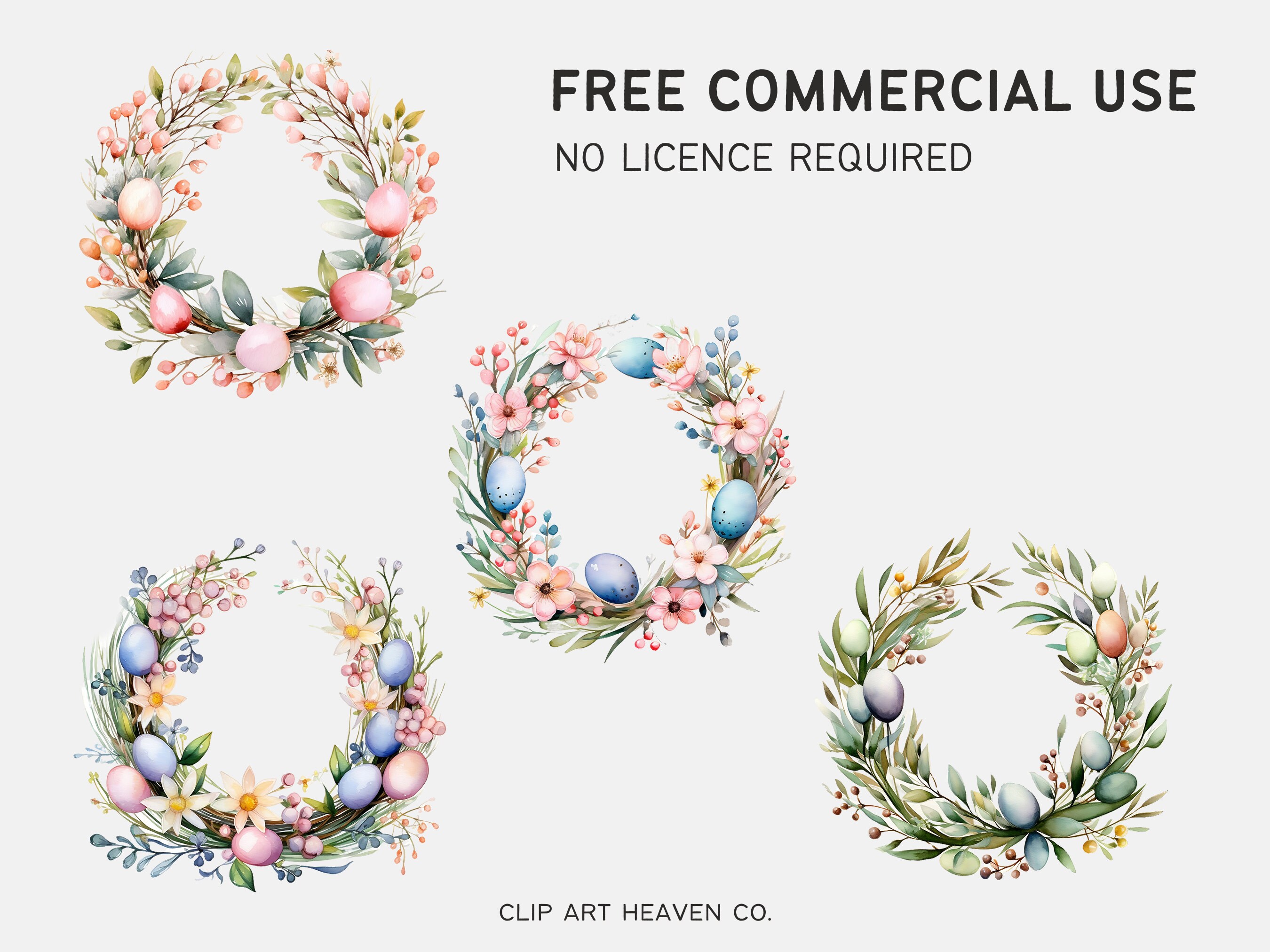 Watercolor Easter Wreath Clipart 10 PNG Easter Egg Graphics, Floral ...