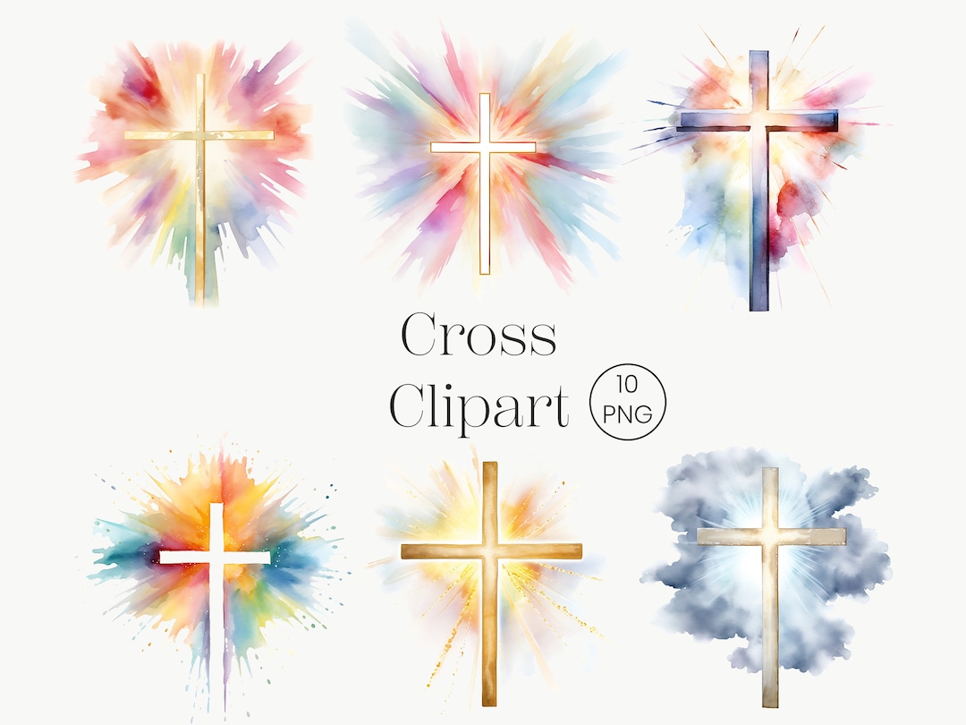 Watercolor Light Ray Cross | 10 PNG | Cross Clipart Heaven Watercolor ...