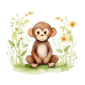 Cute Monkey Baby Clipart | 10 JPG | Floral Animal Clipart Monkey for ...