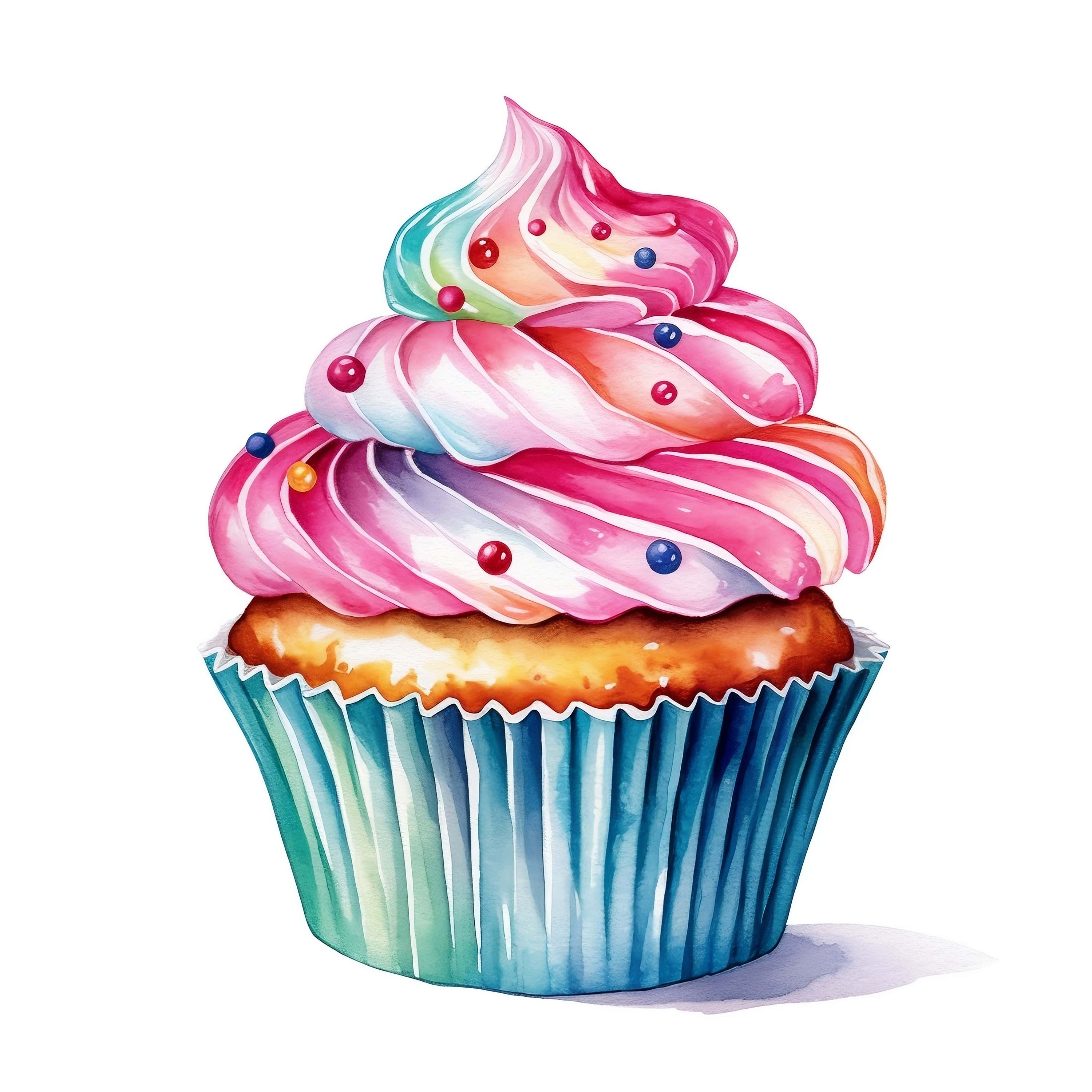 10 Colorful Cupcake Watercolor Clipart JPG Files Clip Art - Etsy Australia