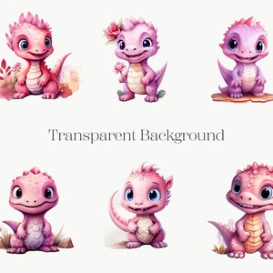 Cute Dino Pink Watercolor Clipart | 10 Dinosaur Baby Showers ...