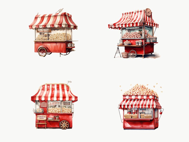 Popcorn Stand Clipart, Popcorn PNG, Movie Night Clipart, Birthday Party ...