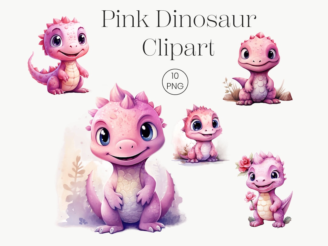 Cute Dino Pink Watercolor Clipart | 10 Dinosaur Baby Showers ...