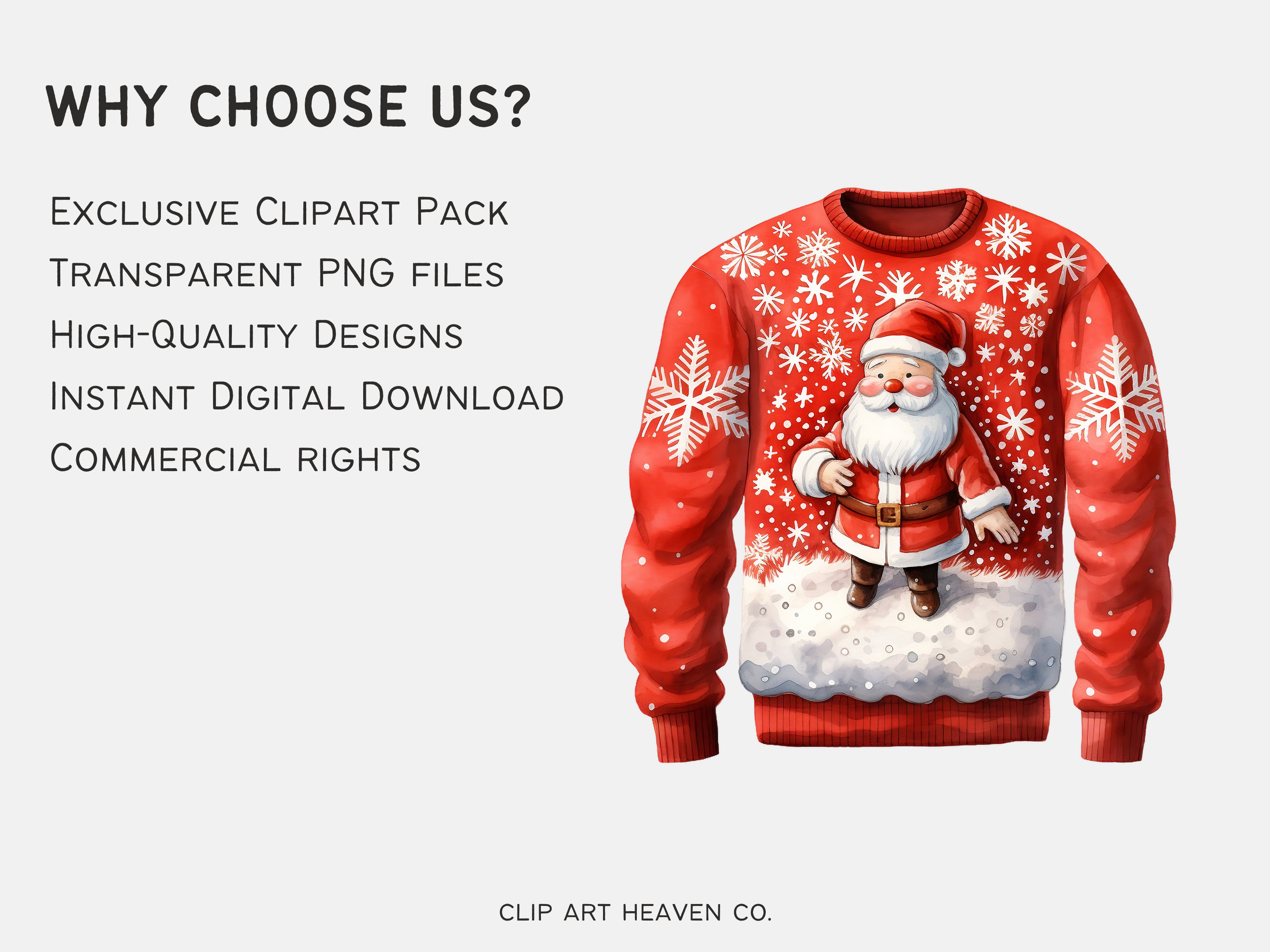 Watercolor Christmas Sweaters Clipart, 10 PNG Files Festive Christmas ...